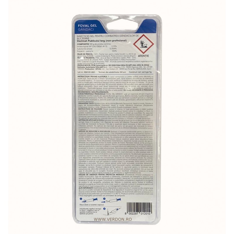 Insecticid FOVAL GEL, 5 g, Gandaci de Bucatarie