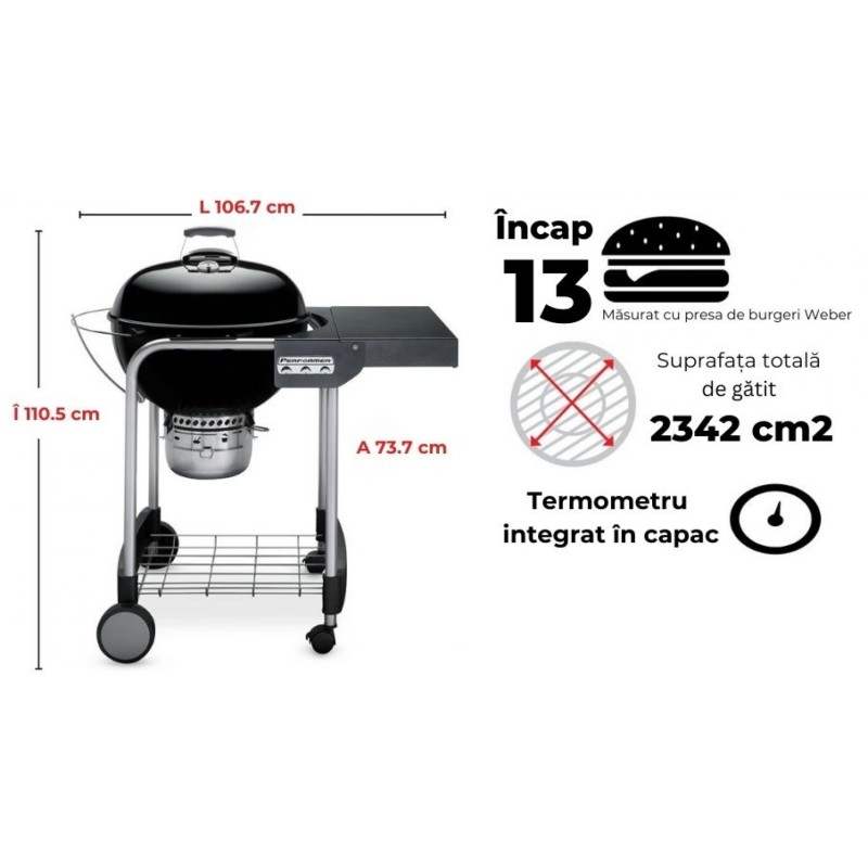 Gratar carbuni Performer GBS Weber - 57 cm, Negru